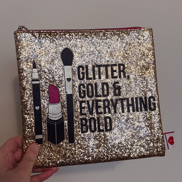 Sephora | Bags | Sephora Gold Glitter Makeup Pouch Large Flat | Poshmark